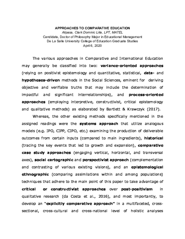 (DOC) Approaches to Comparative/International Education