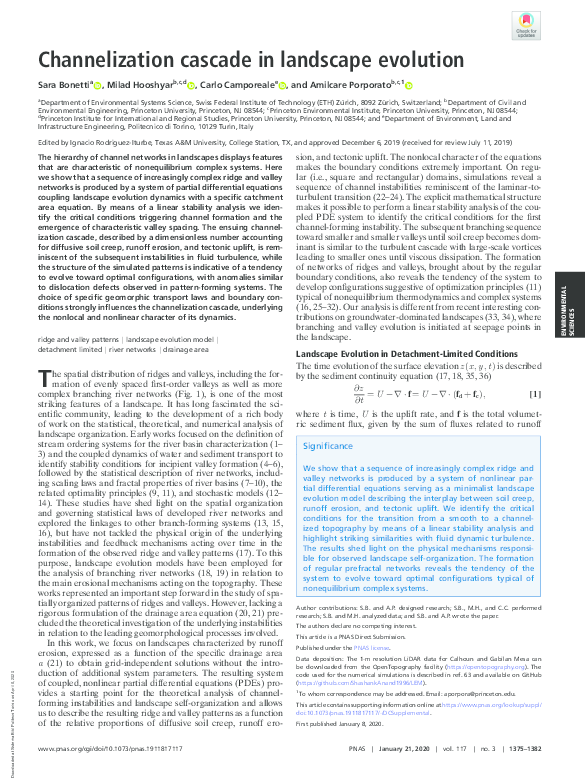 (PDF) Channelization cascade in landscape evolution