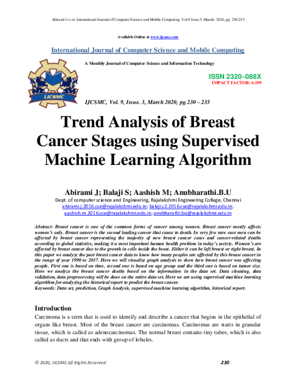 (PDF) Trend Analysis of Breast Cancer Stages using Supervised Machine Learning Algorithm