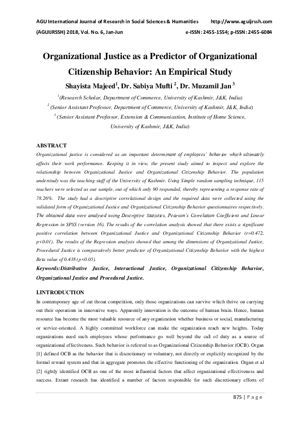 (PDF) Organizational Justice as a Predictor of Organizational Citizenship Behavior: An Empirical ...