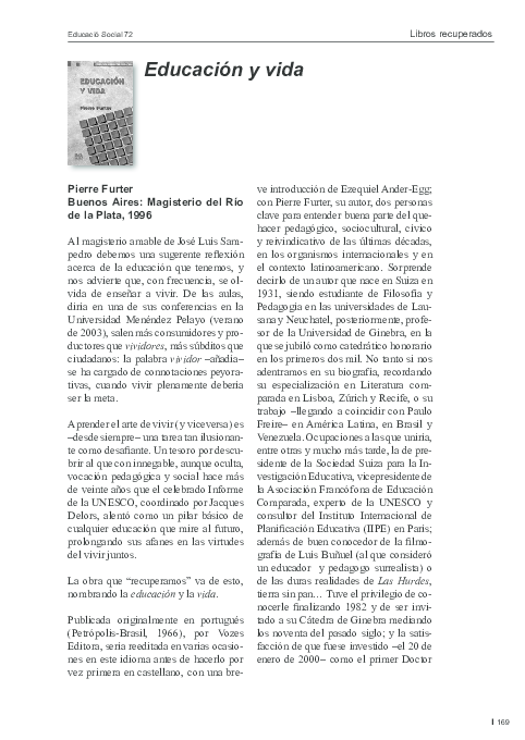 (PDF) Educación y vida_Pierre Furter_reseña_libros recuperados_José ...