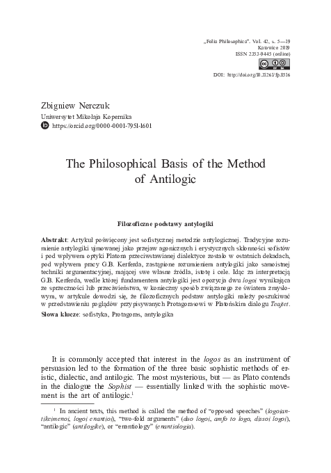 (PDF) The Philosophical Basis of the Method of Antilogic
