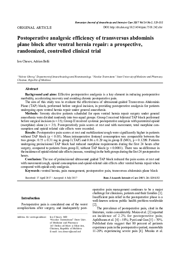 (PDF) Postoperative analgesic efficiency of transversus abdominis plane ...