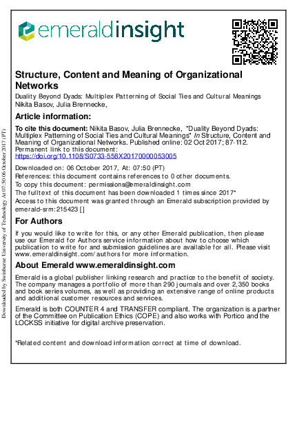 (PDF) DUALITY BEYOND DYADS: MULTIPLEX PATTERNING OF SOCIAL TIES AND ...
