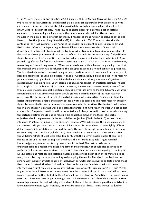 (PDF) PLAN OF MASTER'S THESIS