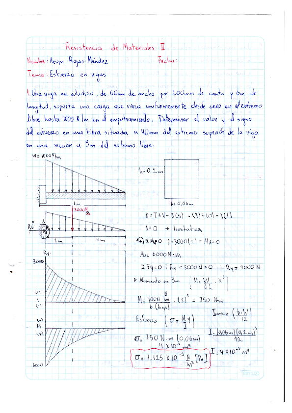 (PDF) Resolución de ejercicios sobre Esfuerzo en vigas - Resistencia de Materiales II