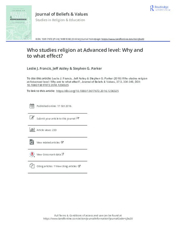 (PDF) Who studies religion at Advanced level: Why and to what effect