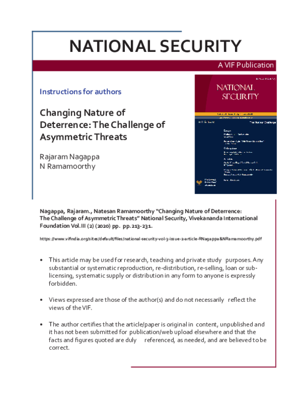 (PDF) NATIONAL SECURITY Changing Nature of Deterrence: The Challenge of ...