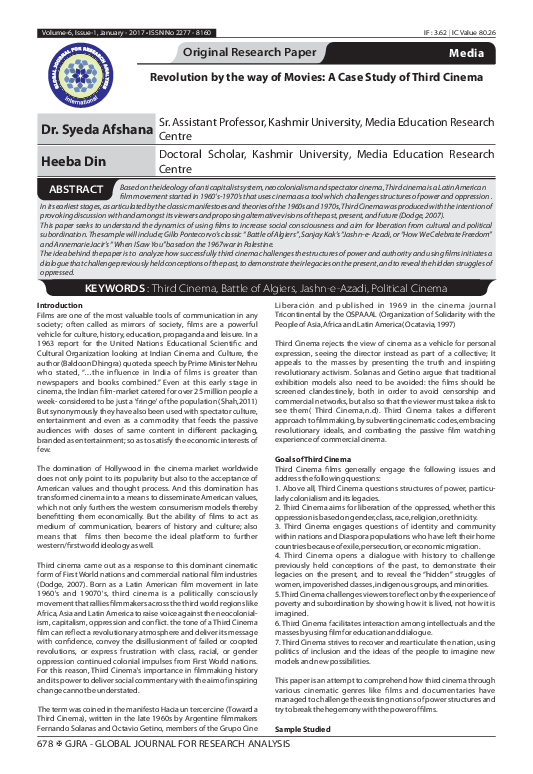 (PDF) Revolution by the way of Movies: A case study of Third Cinema