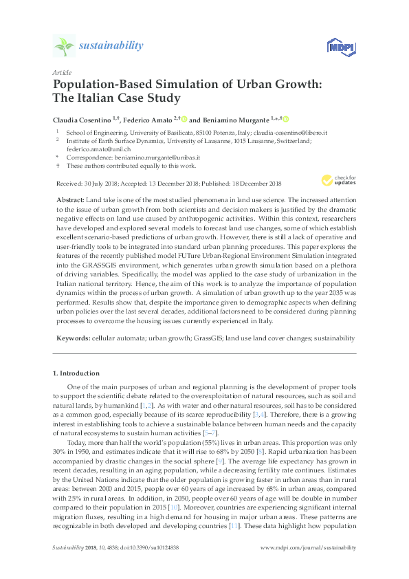 (PDF) Population-Based Simulation of Urban Growth: The Italian Case Study