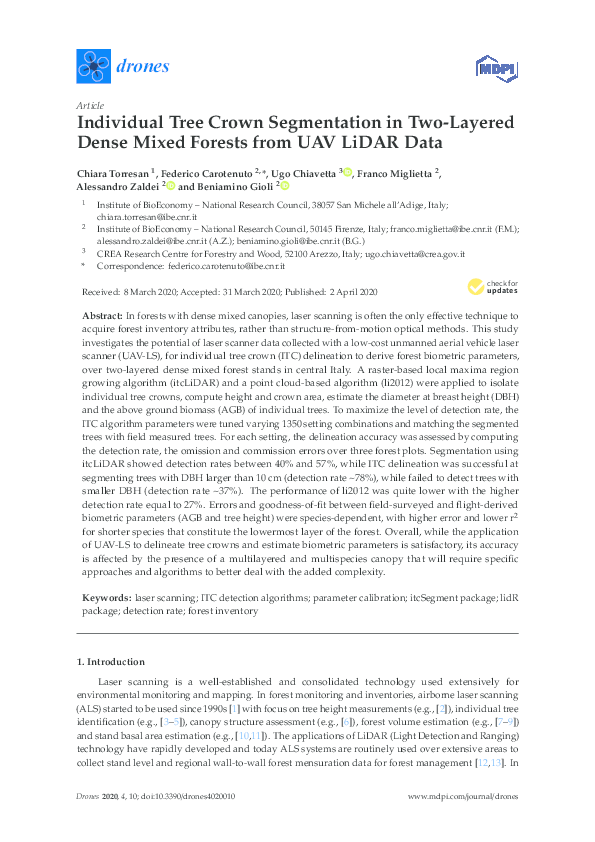 Pdf Individual Tree Crown Segmentation In Two Layered Dense Mixed Forests From Uav Lidar Data 