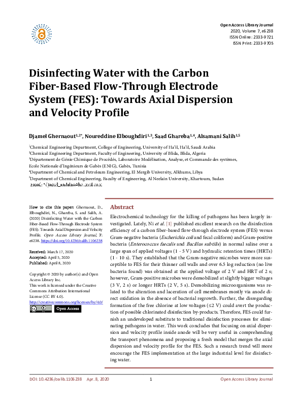(PDF) Disinfecting Water with the Carbon Fiber-Based Flow-Through ...