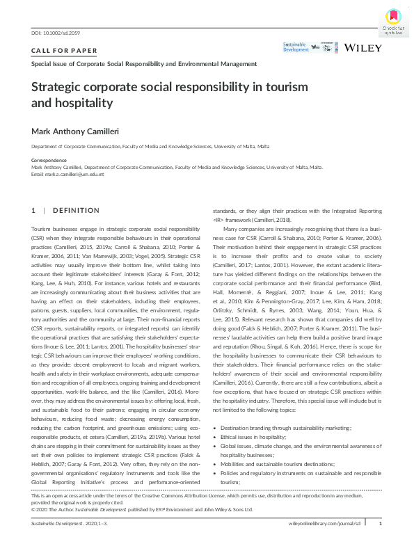 (PDF) Strategic corporate social responsibility in tourism and hospitality (PDF) Strategic corporate social responsibility in tourism and hospitality