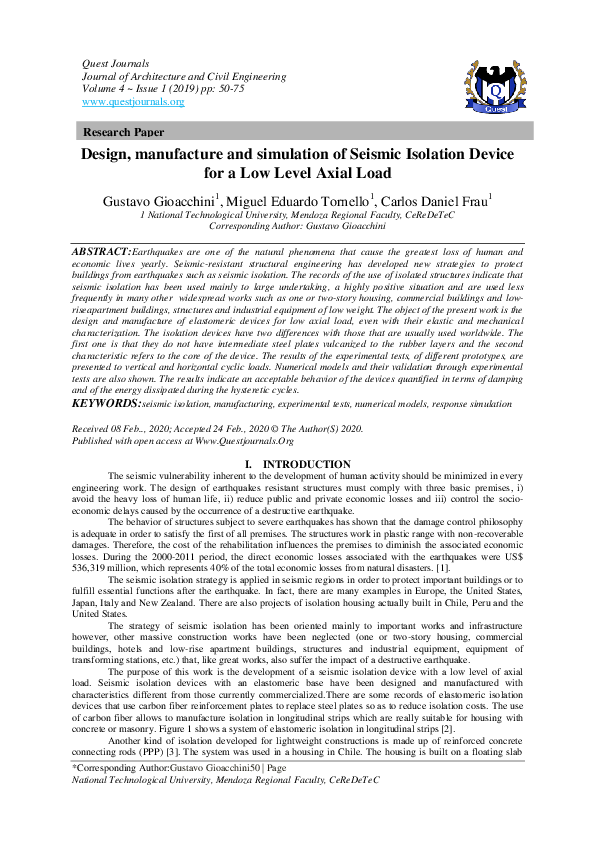 (PDF) Design, manufacture and simulation of Seismic Isolation Device ...