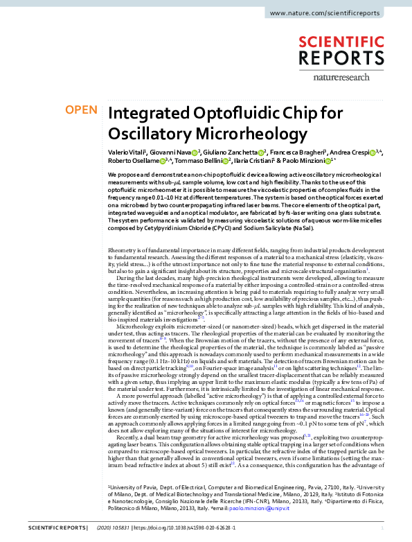 (PDF) Integrated Optofluidic Chip for Oscillatory Microrheology