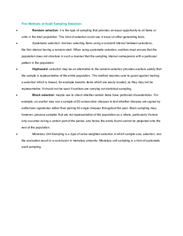 (DOC) Five Methods of Audit Sampling Selection