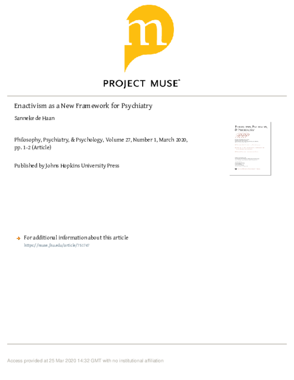 (PDF) Enactivism as a New Framework for Psychiatry