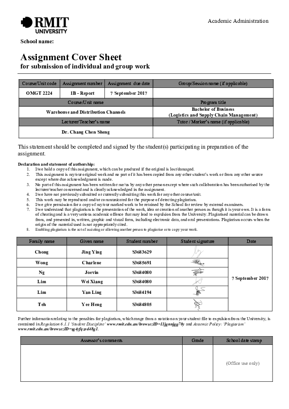 (PDF) Assignment Cover Sheet for submission of individual and group ...