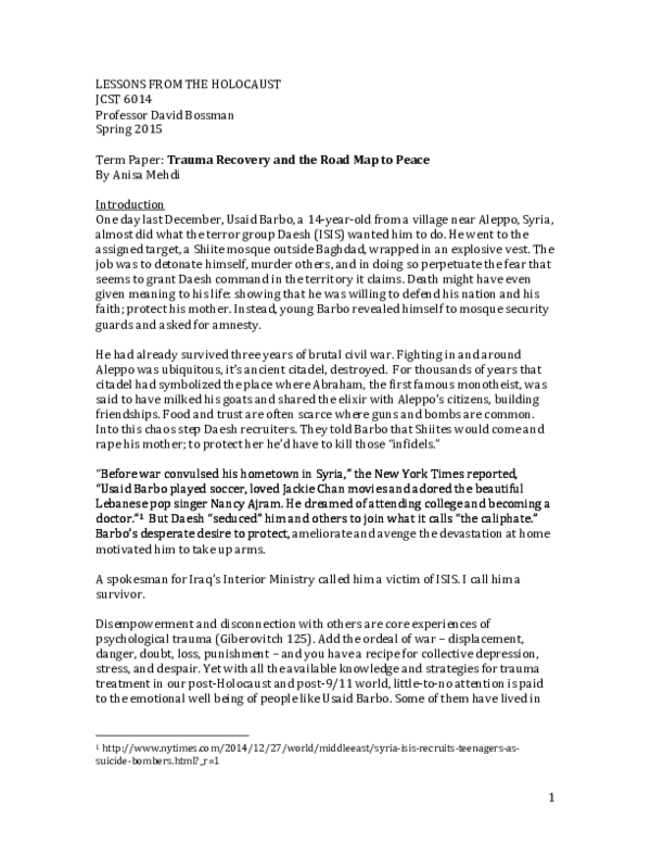 (PDF) Trauma Recovery and the Road Map to Peace