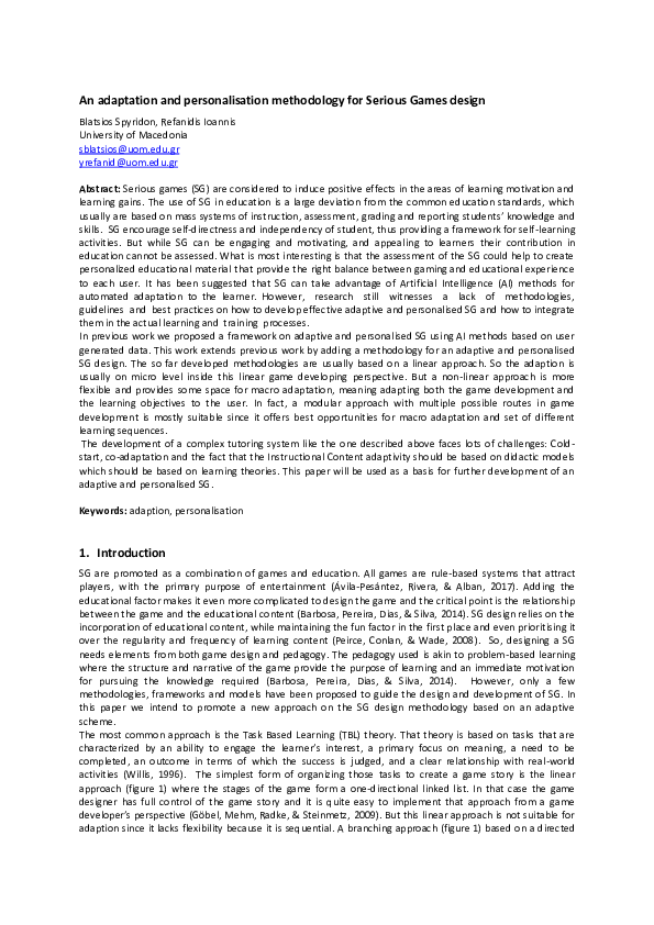 (PDF) An adaptation and personalisation methodology for Serious Games ...