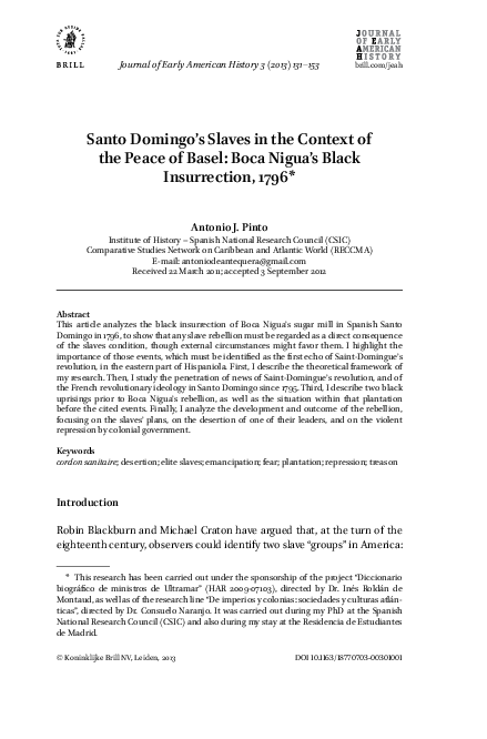 (PDF) Santo Domingo's Slaves in the Context of the Peace of Basel: Boca ...