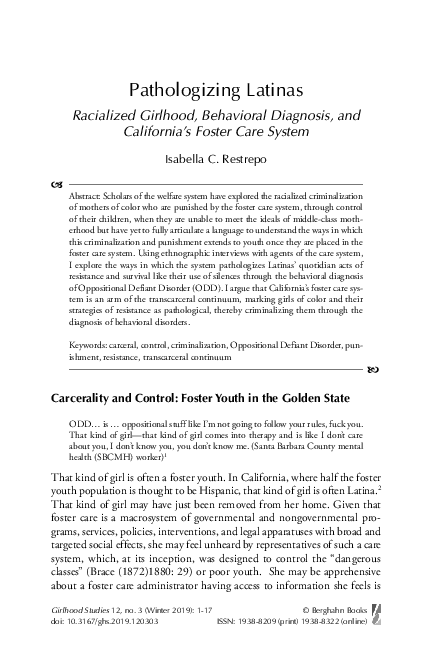 (PDF) Pathologizing Latinas Racialized Girlhood, Behavioral Diagnosis ...