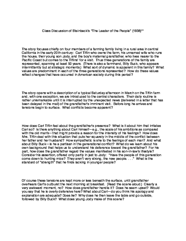 (PDF) Class Discussion of Steinbeck's "The Leader of the People" (1938)