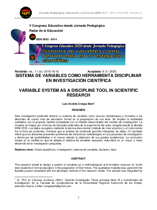 (PDF) SISTEMA DE VARIABLES COMO HERRAMIENTA DISCIPLINAR EN ...