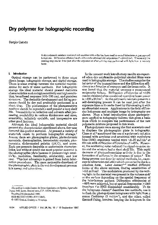 (PDF) Dry polymer for holographic recording