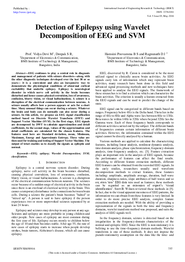 (PDF) IJERT-Detection of Epilepsy using Wavelet Decomposition of EEG and SVM