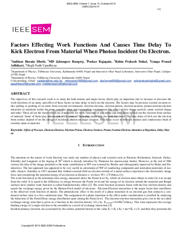 (PDF) Factors Effecting Work Functions And Causes Time Delay To Kick ...