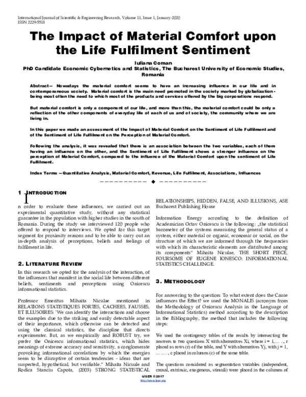 (DOC) The Impact of Material Comfort upon the Life Fulfilment Sentiment