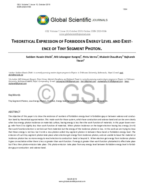 (PDF) THEORETICAL EXPRESSION OF FORBIDDEN ENERGY LEVEL AND EXIST- ENCE ...