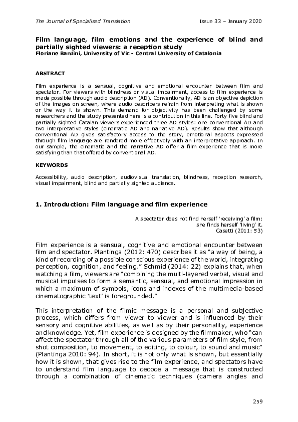 (PDF) Film language, film emotions and the experience of blind and ...