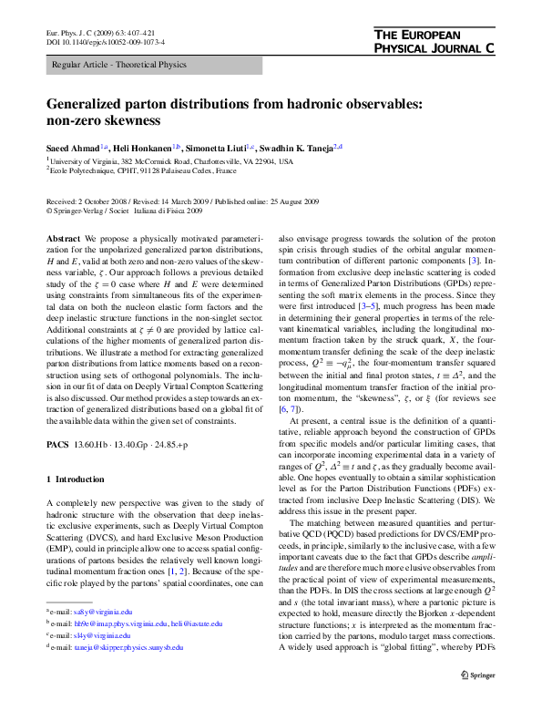(PDF) Generalized Parton Distributions from Hadronic Observables