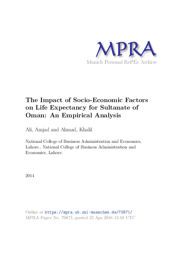 (PDF) The Impact of Socio-Economic Factors on Life Expectancy for ...