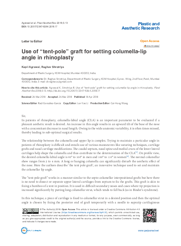 (PDF) Use of "tent-pole" graft for setting columella-lip angle in ...