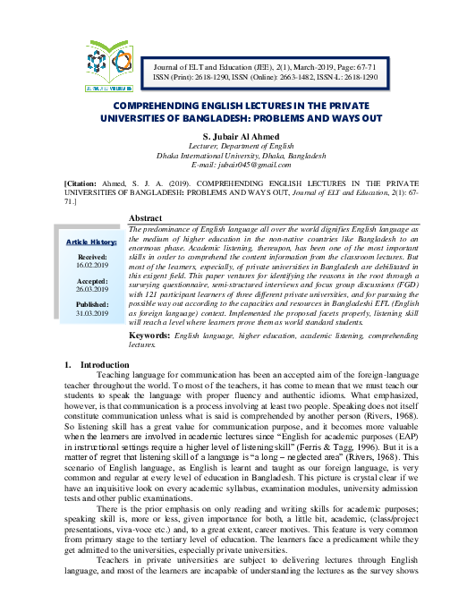 (PDF) COMPREHENDING ENGLISH LECTURES IN THE PRIVATE UNIVERSITIES OF ...