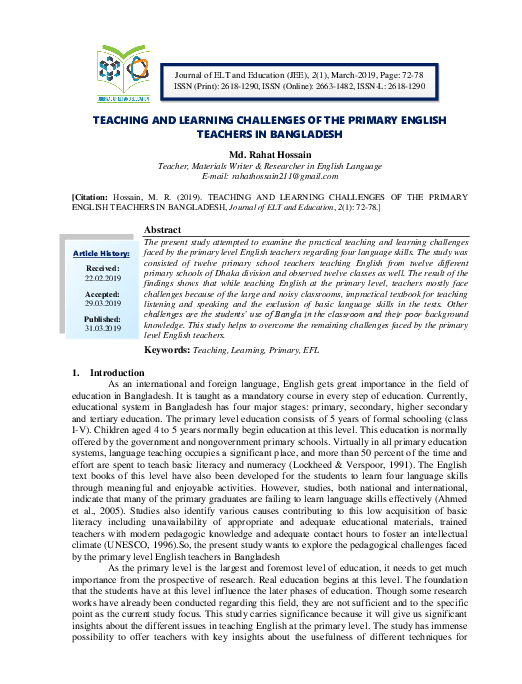 (PDF) TEACHING AND LEARNING CHALLENGES OF THE PRIMARY ENGLISH TEACHERS ...