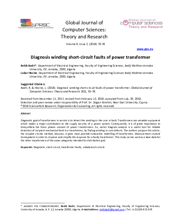 Pdf Diagnosis Winding Short Circuit Faults Of Power Transformer