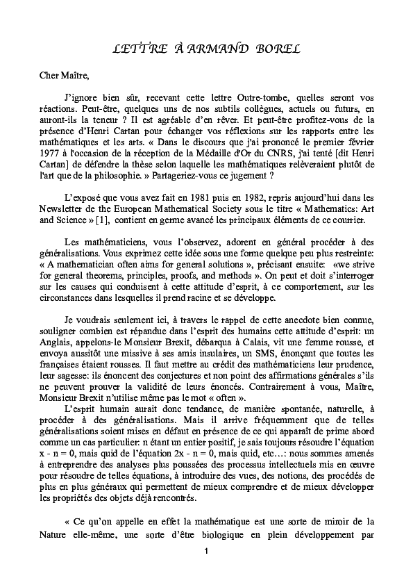 (PDF) LETTRE À ARMAND BOREL