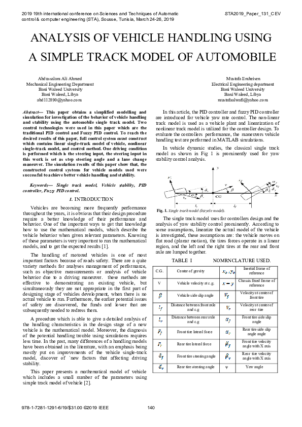 (PDF) ANALYSIS OF VEHICLE HANDLING USING A SIMPLE TRACK MODEL OF AUTOMOBILE