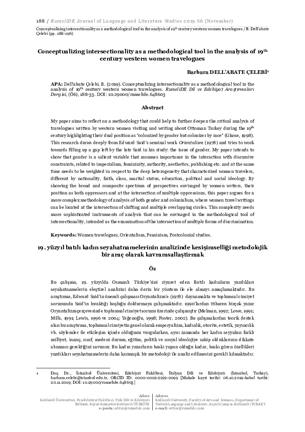 Pdf Conceptualizing Intersectionality As A Methodological Tool In The