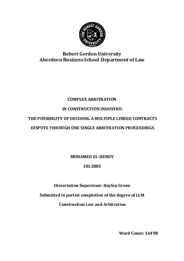 (PDF) Complex Arbitration in Construction Industry: The Possibility of ...