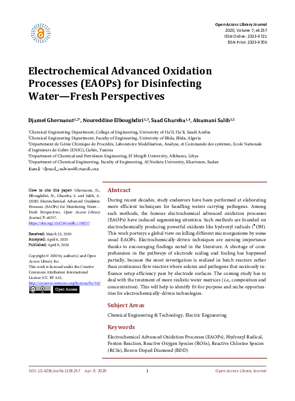 (PDF) Electrochemical Advanced Oxidation Processes (EAOPs) for ...