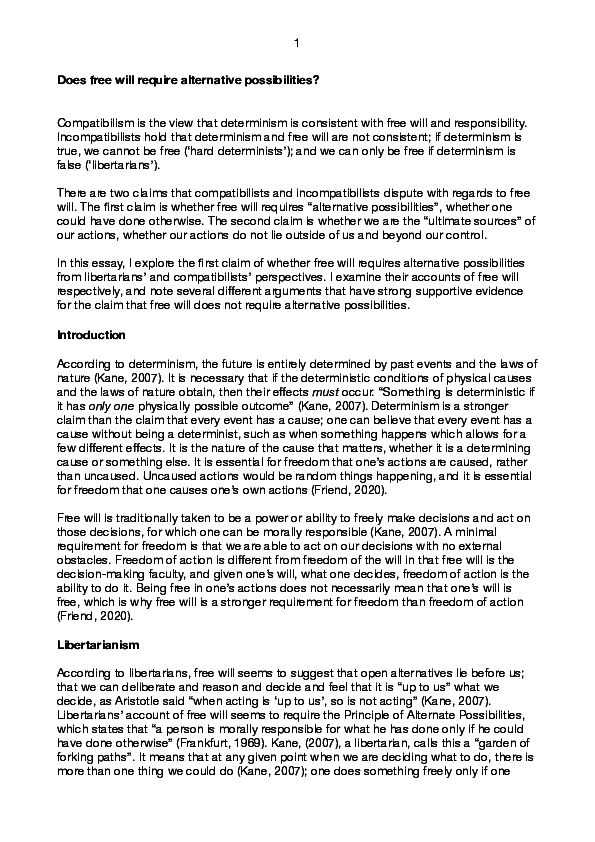 (PDF) Free Will and Alternate Possibilities