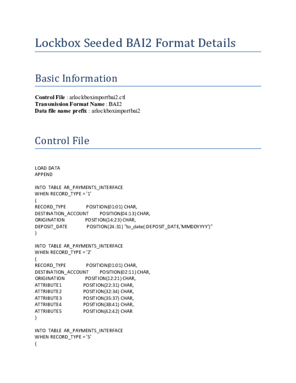 (DOC) Lockbox Seeded BAI2 Format Details Basic Information
