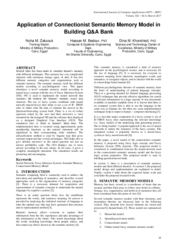 (PDF) Application of Connectionist Semantic Memory Model in Building Q ...