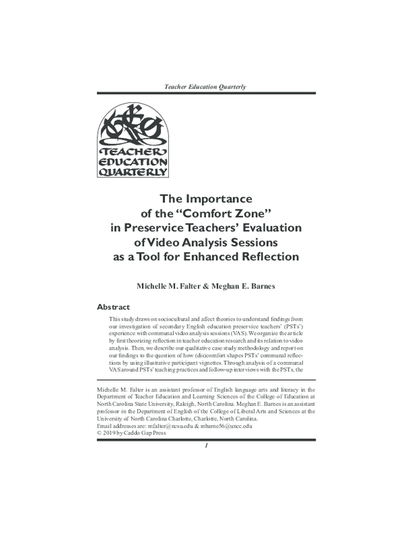 (PDF) The Importance of the “Comfort Zone” in Preservice Teachers ...