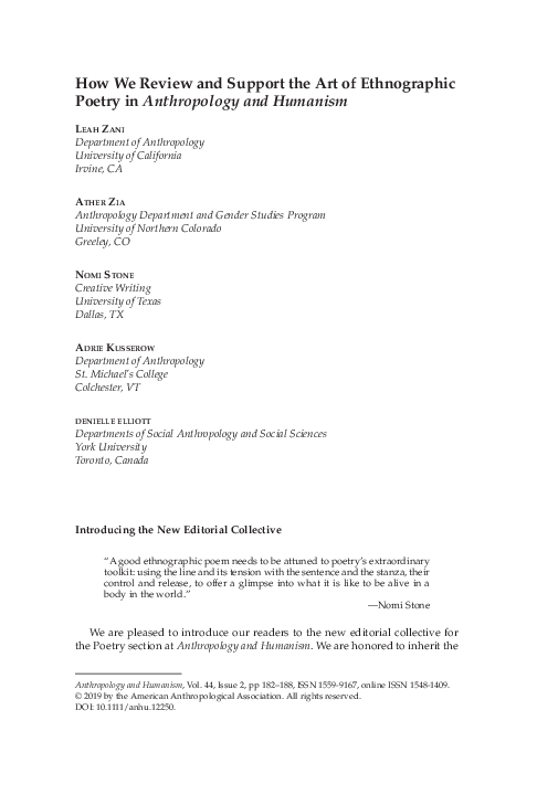 (PDF) How We Review and Support the Art of Ethnographic Poetry in ...